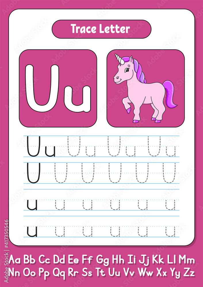 Writing letters. Tracing page. Practice sheet. Worksheet for kids. Learn alphabet. Cute ...
