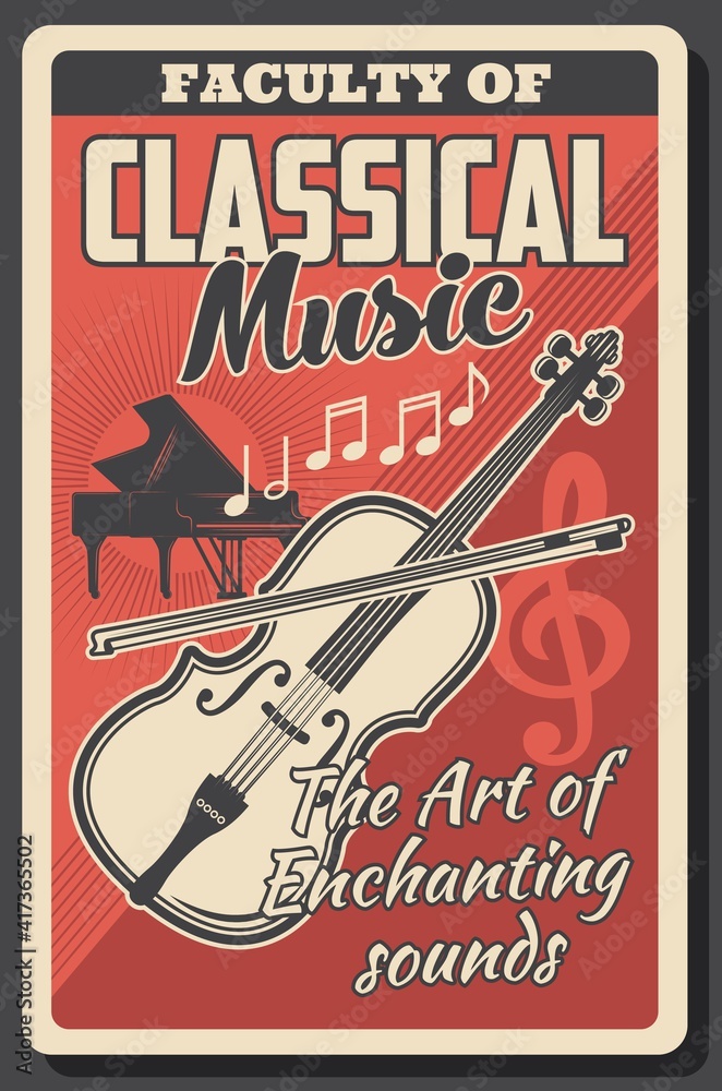 Classical music school or college faculty. Grand piano and violin with ...