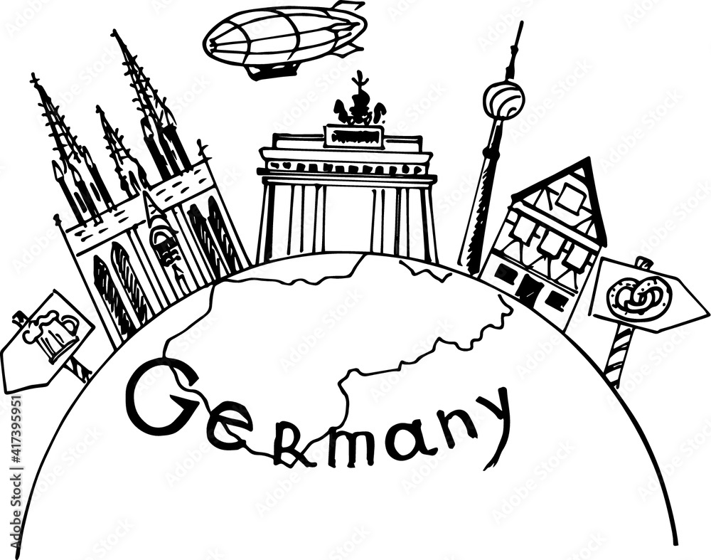 Stock-Vektorgrafik „Landmarks of Germany on a map of the globe ...