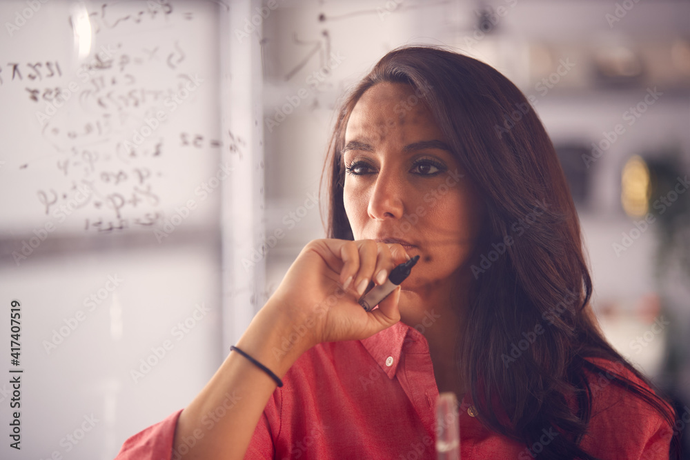 Brainstorming Businesswoman Or Mathematician Drawing Graph Calculation ...