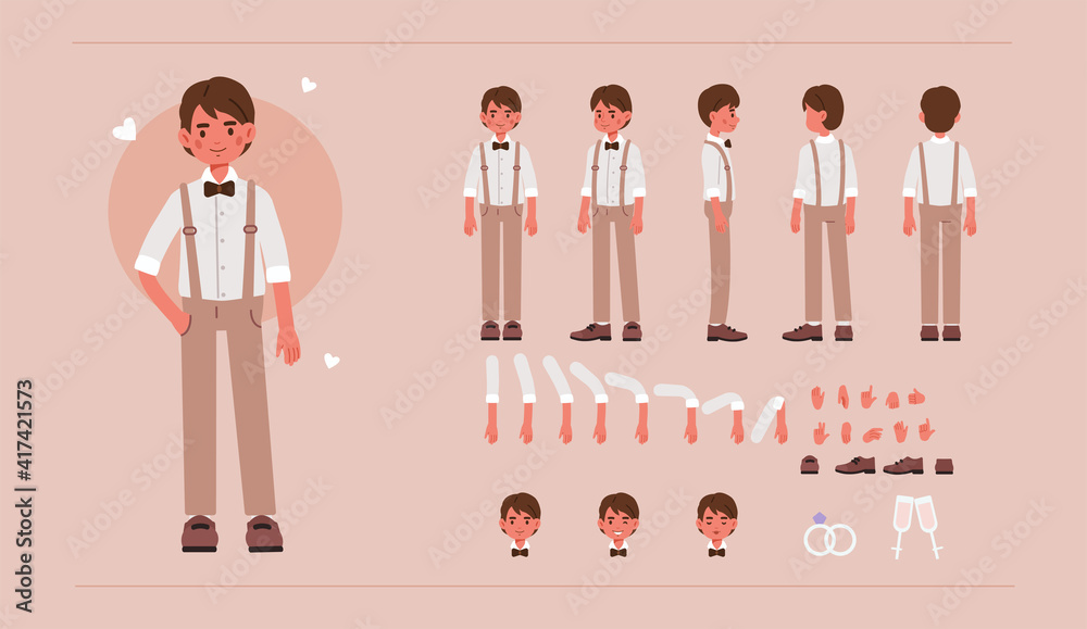 Groom Character Constructor for Animation. Front, Side and Back View ...