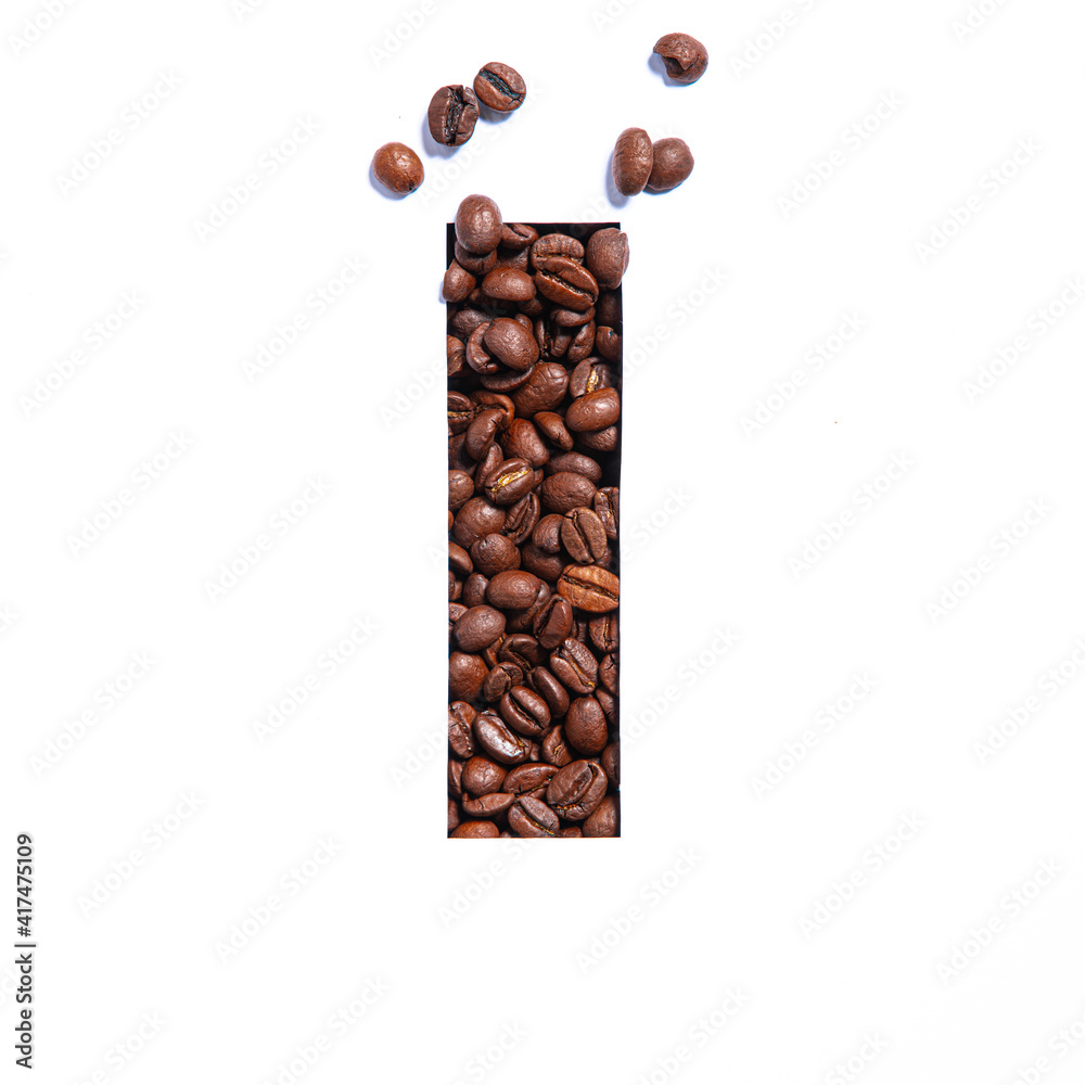 Letter I of English alphabet made of coffee beans and paper cut ...