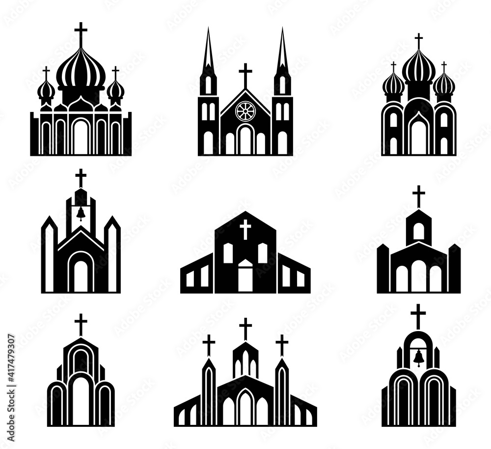 Vector de Stock Cathedrals, temples and churches set icons. Religious ...