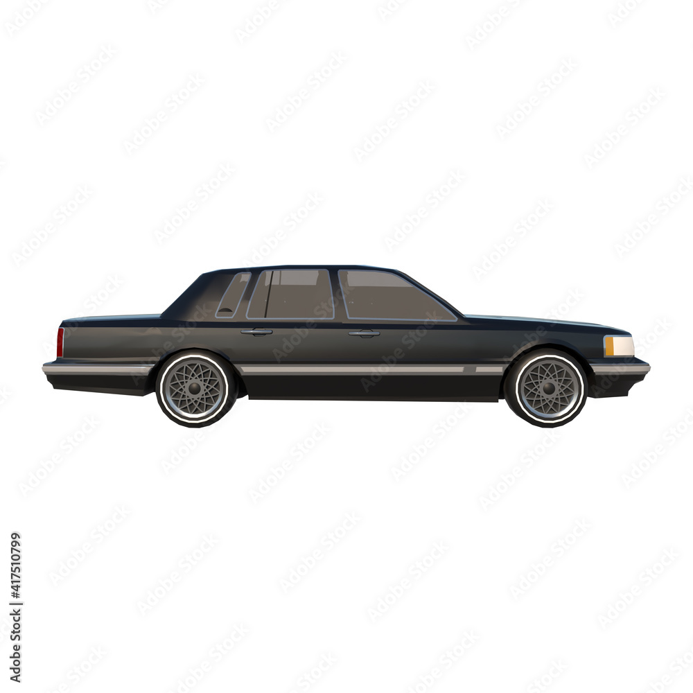 car city tourism transport 1990s 1- lateral side view white background ...