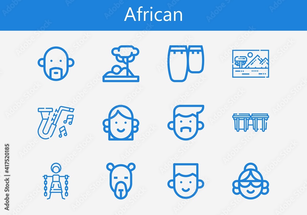 Premium set of african line icons. Simple african icon pack. Stroke ...