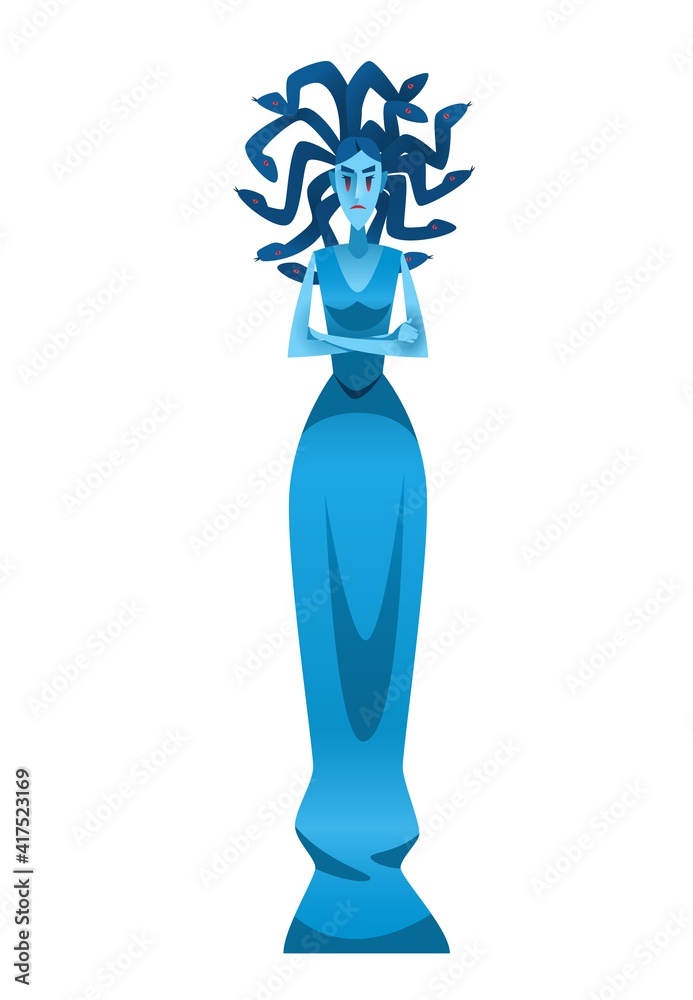 Gorgon. Ancient greek goddes with snakes on her head. Evil mythological ...