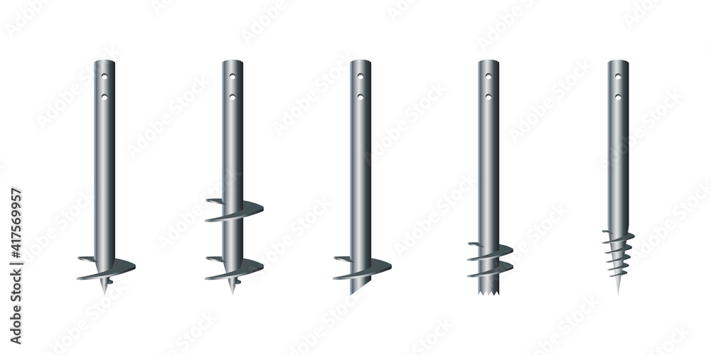 Isometric vector illustration steel screw round piles isolated on white ...