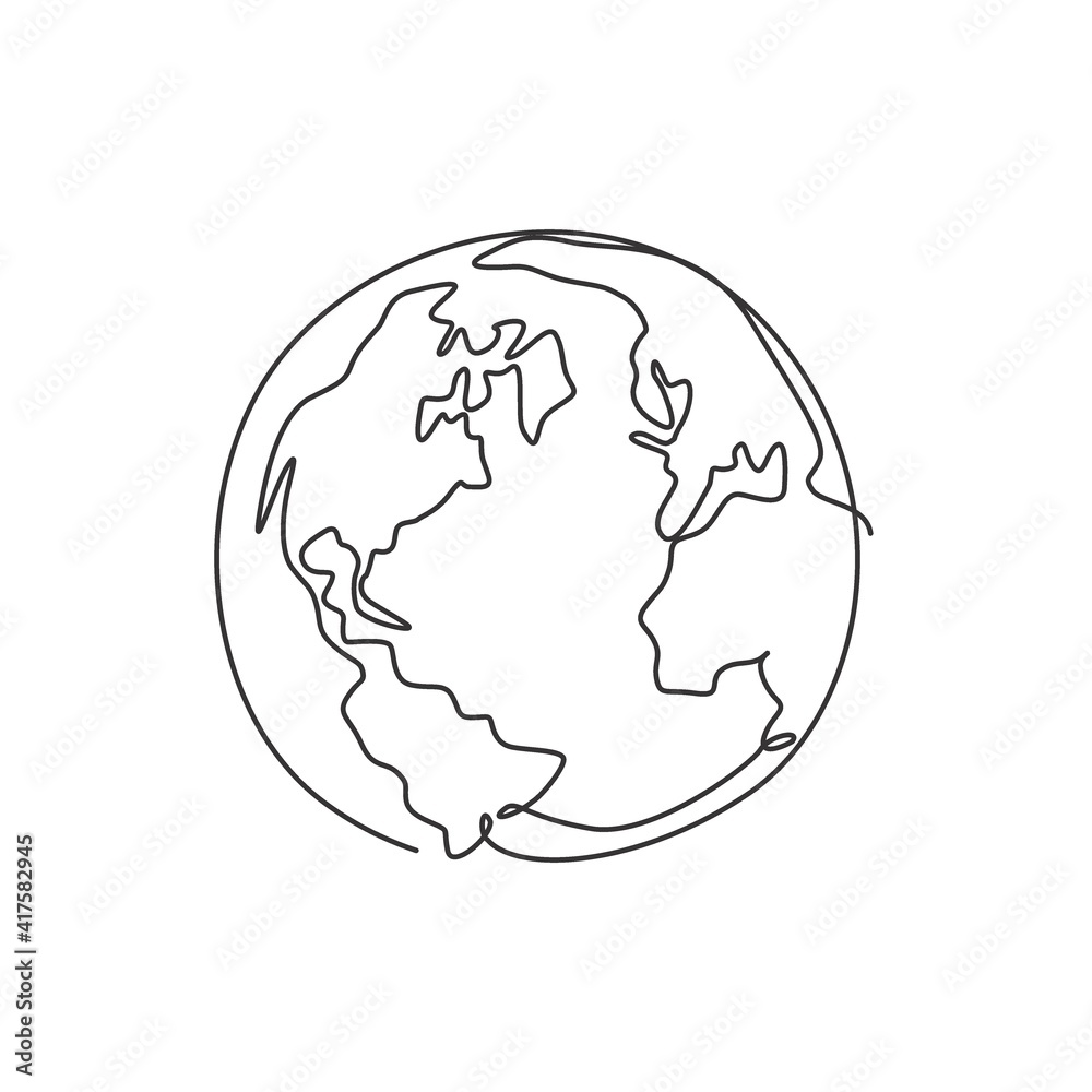 Vektor Single continuous line drawing of global sphere of world globe ...
