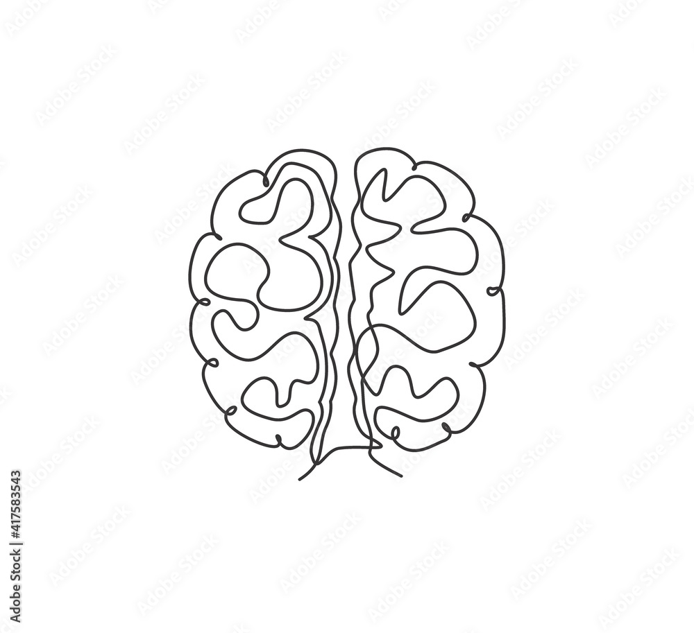 One continuous line drawing of human brain anatomy icon logo emblem ...
