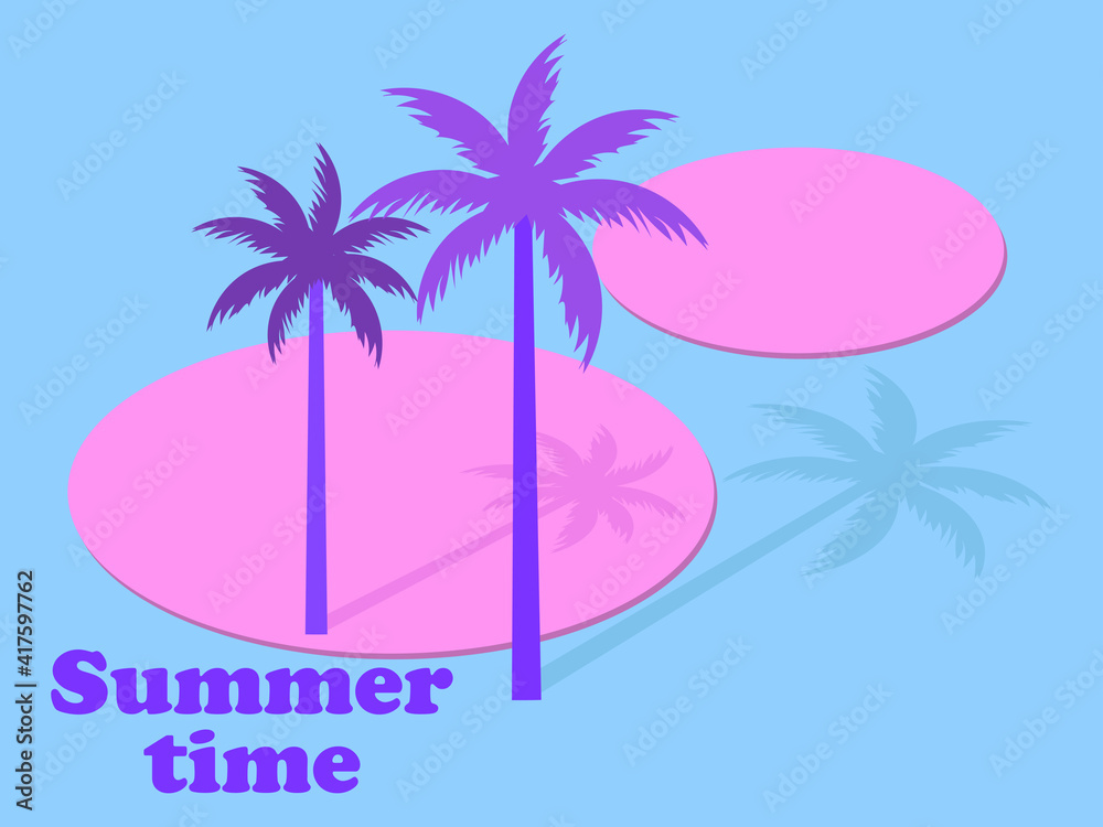 Isometric palm trees with shadow. Retrowave 80s style. Design for ...