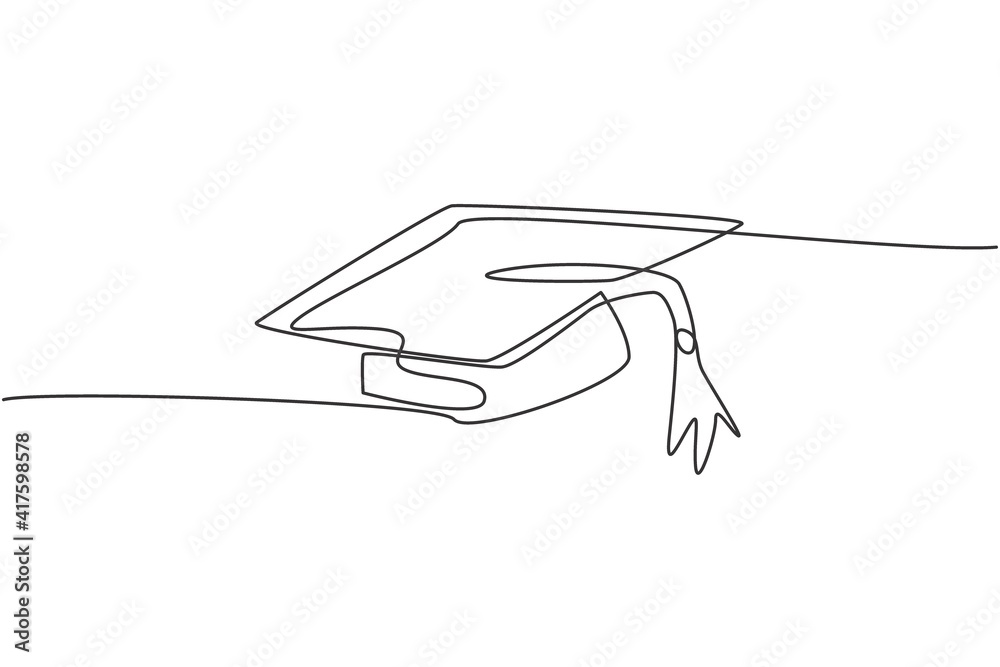 Single continuous line drawing of gown graduation uniform set ...