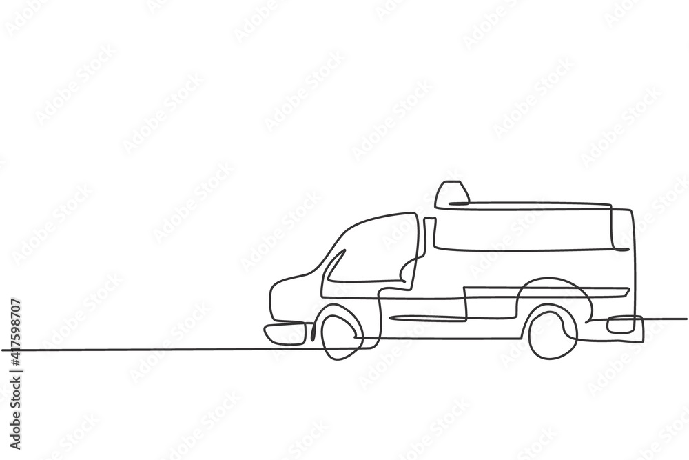 Continuous one line drawing of hospital ambulance car. Rescuer ...