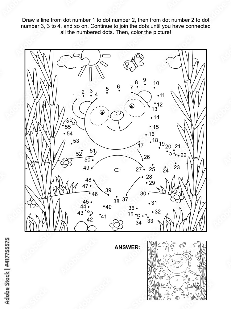 Panda bear in bamboo forest connect the dots picture puzzle and ...