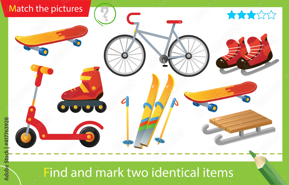 Stock-Vektorgrafik „Find and mark two identical items. Puzzle for kids ...