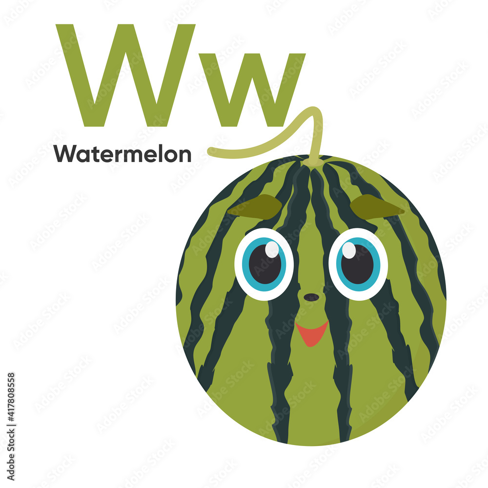 Cute Vegetables and Fruit Alphabet Series A-Z. Vector ABC. Letter Ww ...