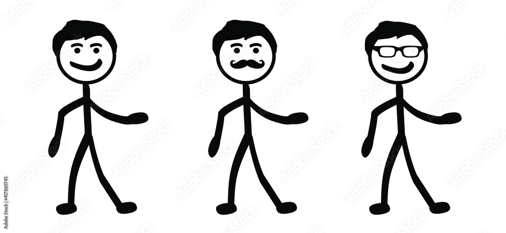 Drawing cartoon running, jumping, standing or walking stick figure ...