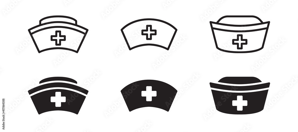 เวกเตอร์ Stock Nurse hat icon set. Vector graphic illustration ...
