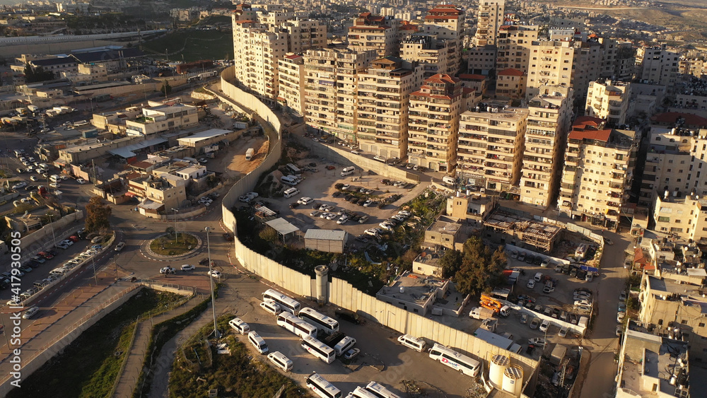 Anata Refugees Camp with security wall and idf watch tower- aerial view ...
