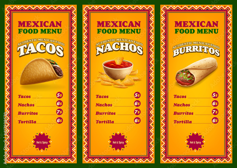 menu with Mexican food price list Stock Vector | Adobe Stock