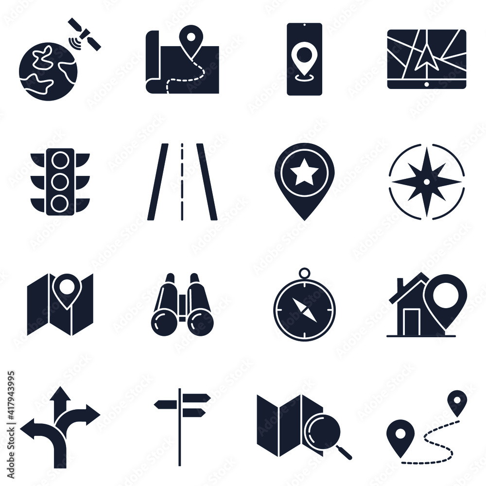 Set of Navigation icon. location, GPS elements pack symbol template for ...