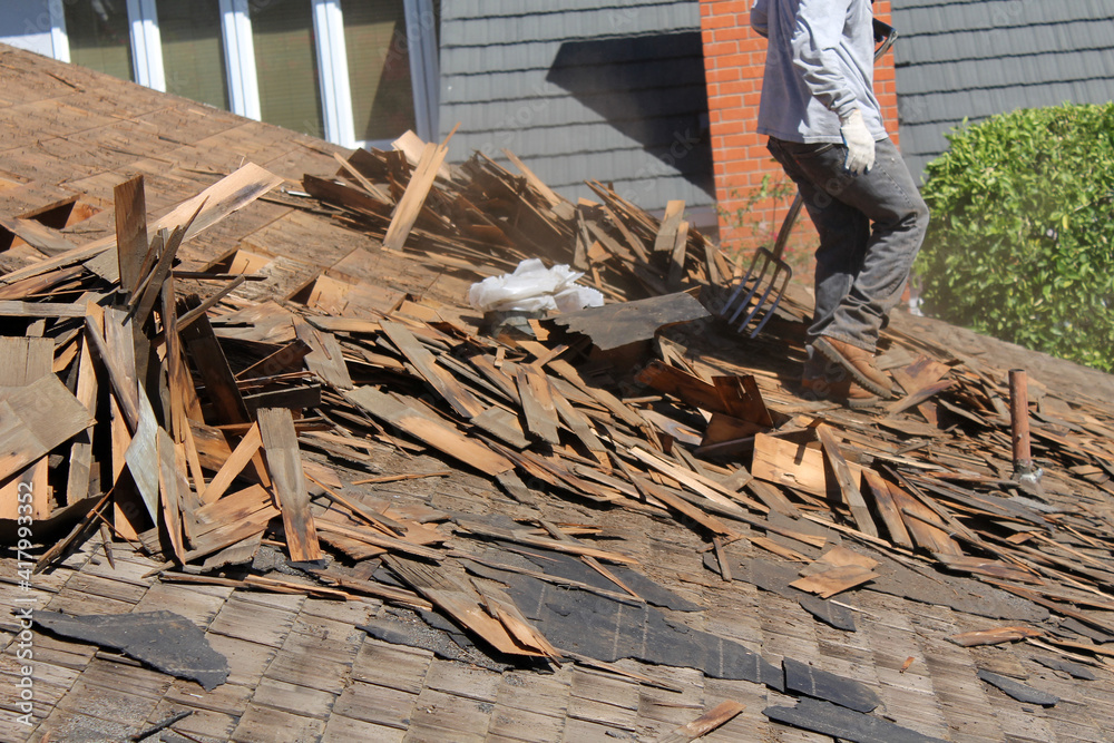 Demolition and removal of an Old Asphalt Single roof that was installed ...
