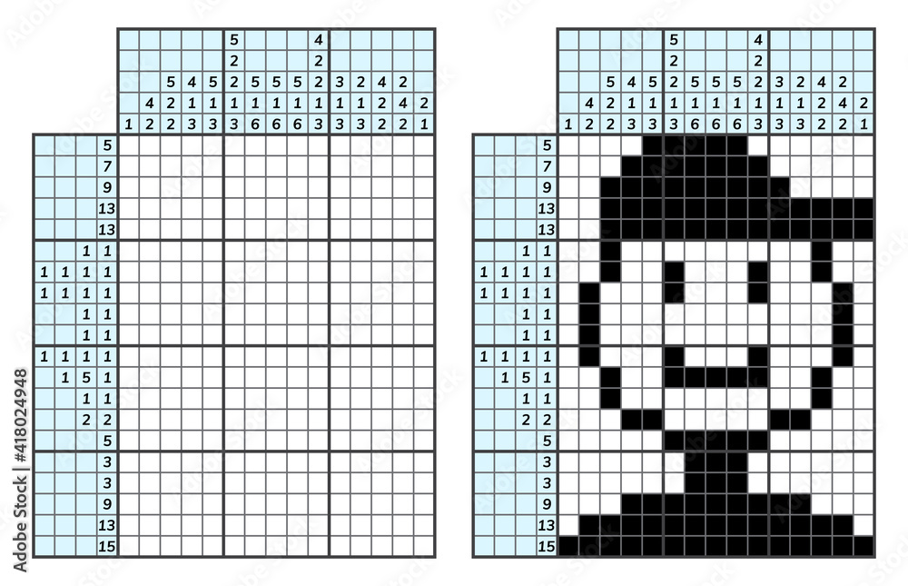 Japanese crossword puzzle. Kids and adult mathematical mosaic. Nonogram ...