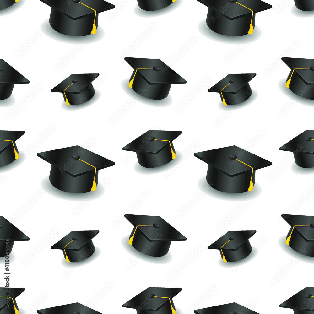 Graduation Cap Emoji Pattern. Head Student Seamless Background Symbols ...