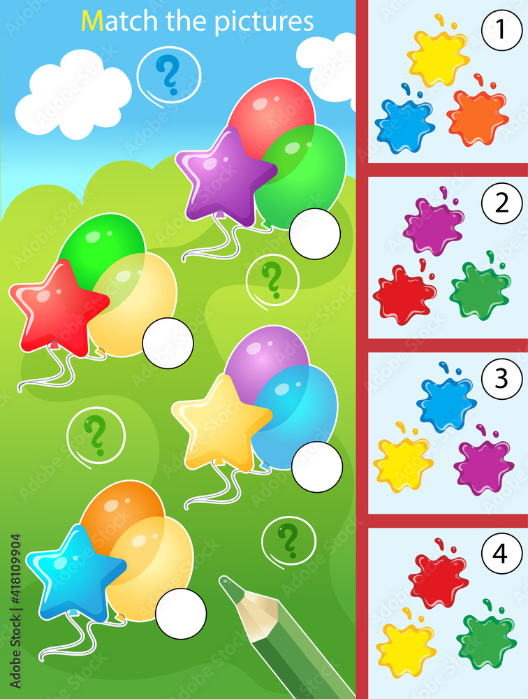 Match by color. Puzzle for kids. Matching game, education game for ...