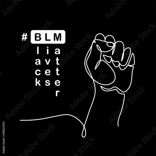Black lives matter vector poster, banner with fist. One line drawing ...