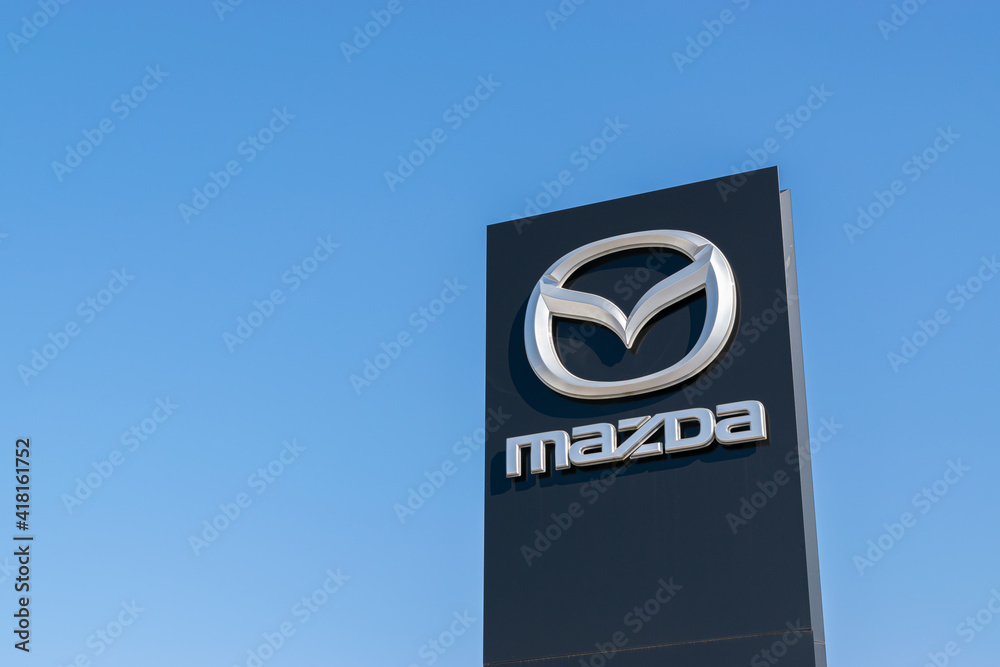 Villeneuve d'Ascq,FRANCE-February 28,2021: View of a Mazda brand logo ...
