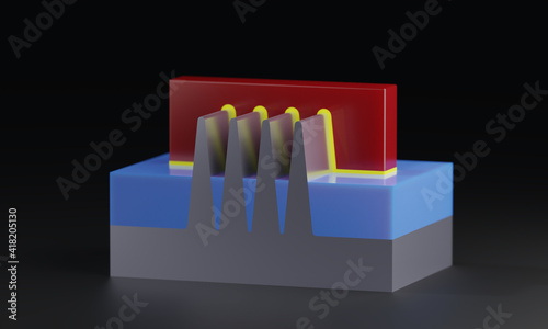 FinFET transistor. 3D model compare the size and area. Illustration for ...