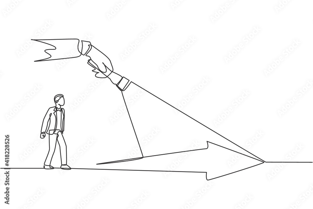 Single continuous line drawing of young entrepreneur gets the light to ...