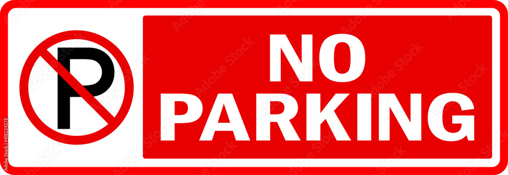 No parking rectangle signage. White on red background. Traffic signs ...