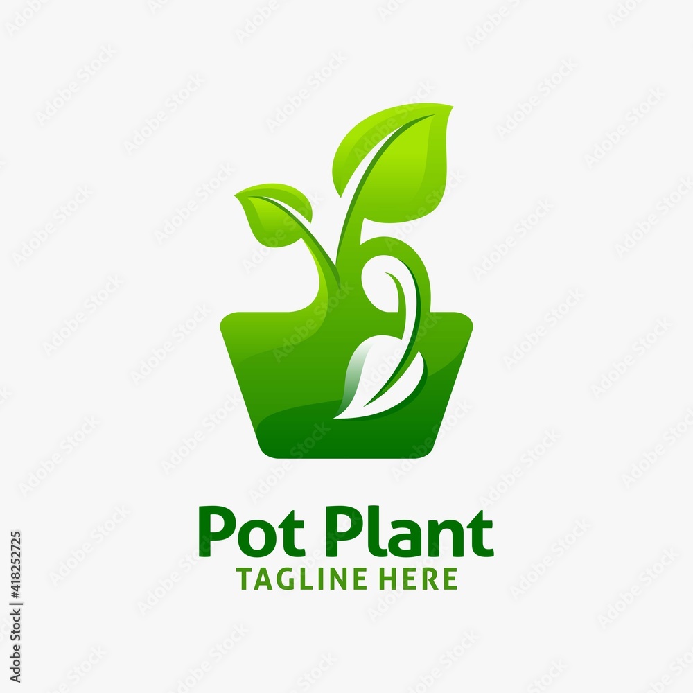 Pot plant logo design Stock Vector | Adobe Stock