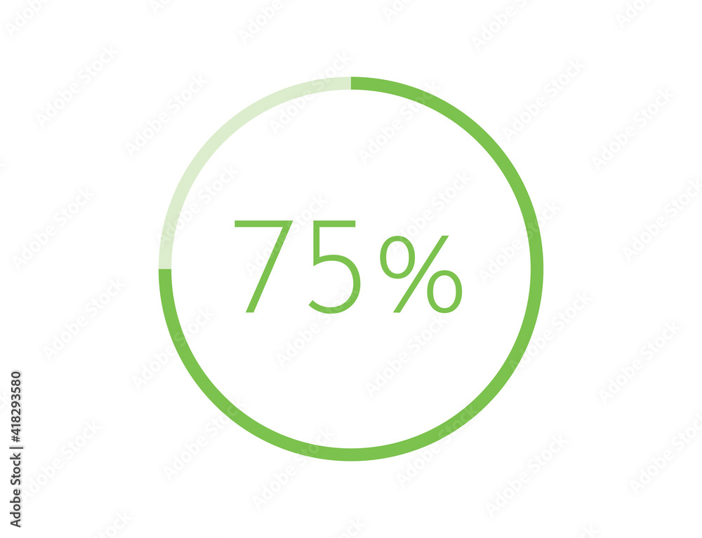 75% percentage infographic circle icons, 75 percents pie chart ...