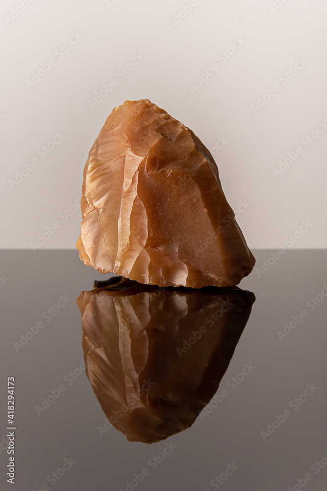 prehistoric art. Flint cores from the stone age with their fine, shiny ...