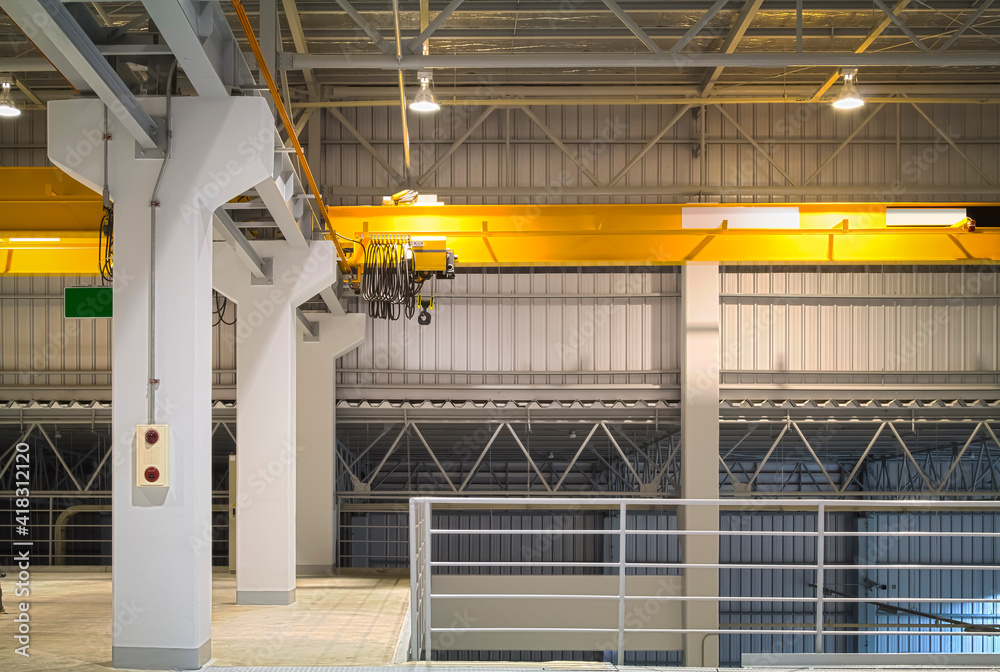 Overhead crane inside factory or warehouse. That industrial machinery ...