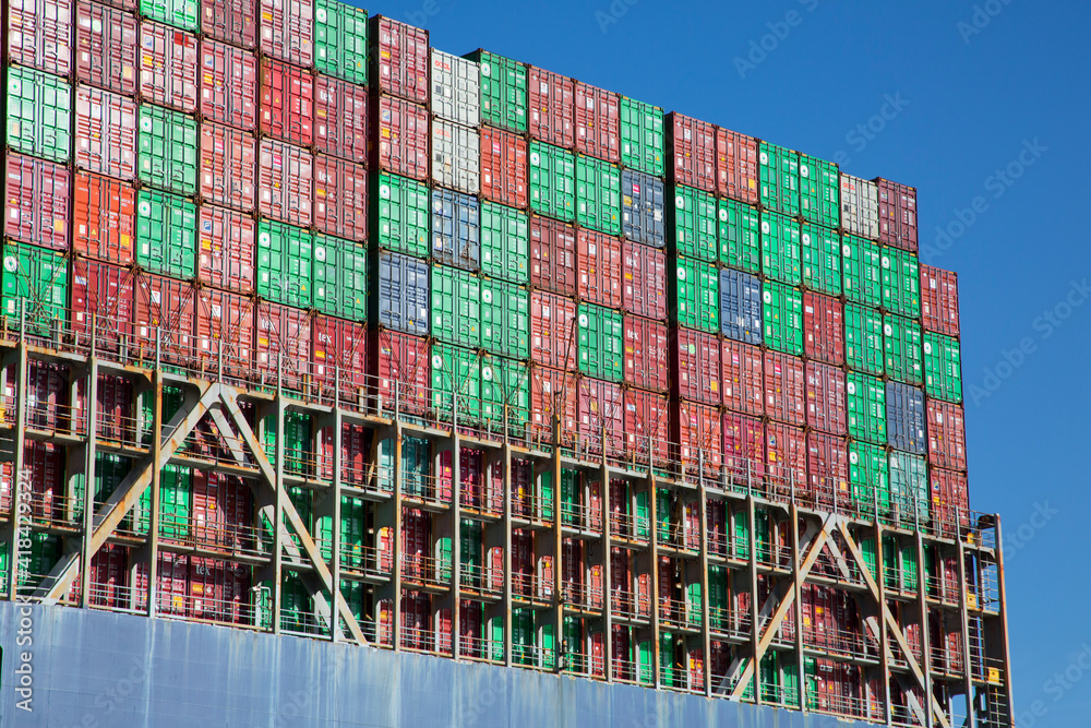 USA, Georgia, Savannah. Container ship in the Savannah River. Stock ...