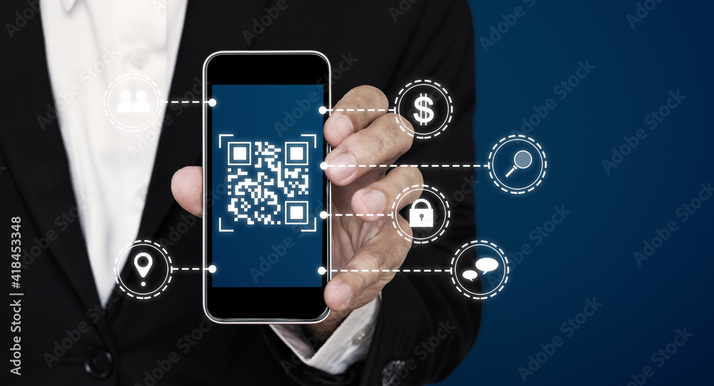 QR code technology. Scanning payment and ID verification by QR code on ...