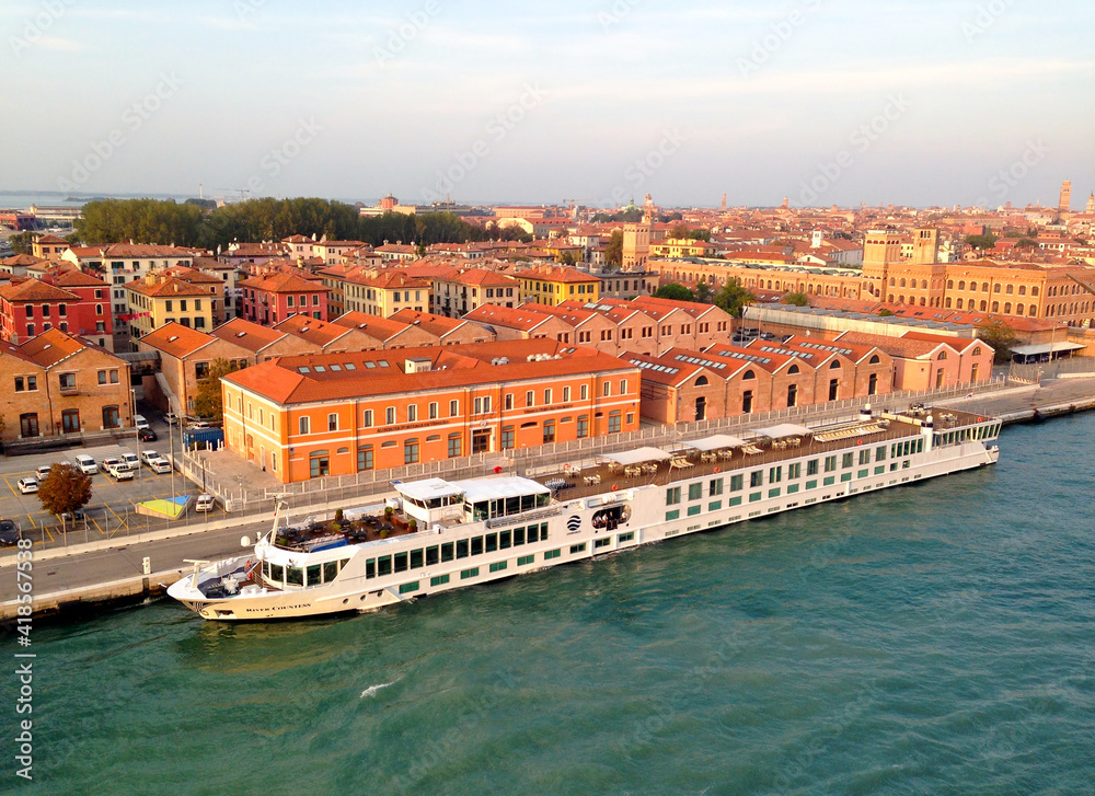 View of the magnificent city of Venice from aboard a cruise ship ...