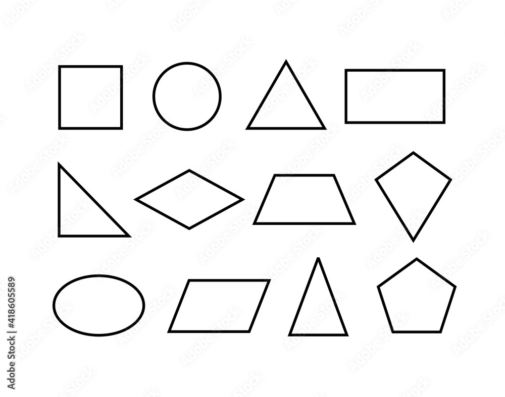 Basic shapes illustration, set of geometric shapes, line art style ...