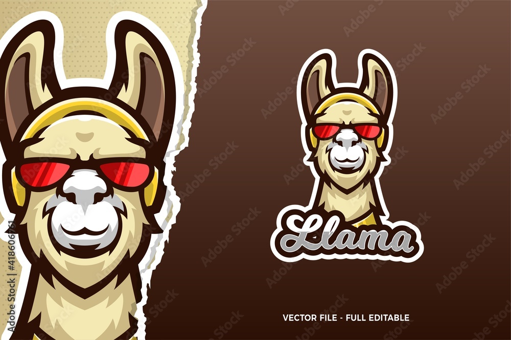 Funny Llama Wear Glasses E-sports Game Logo Template 素材庫向量圖 | Adobe Stock