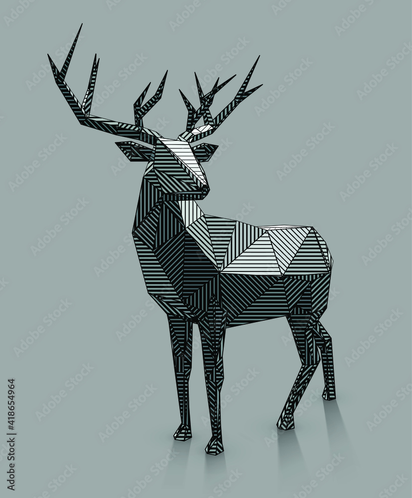 Low poly line-art stag illustration. Polygonal animal illustration ...