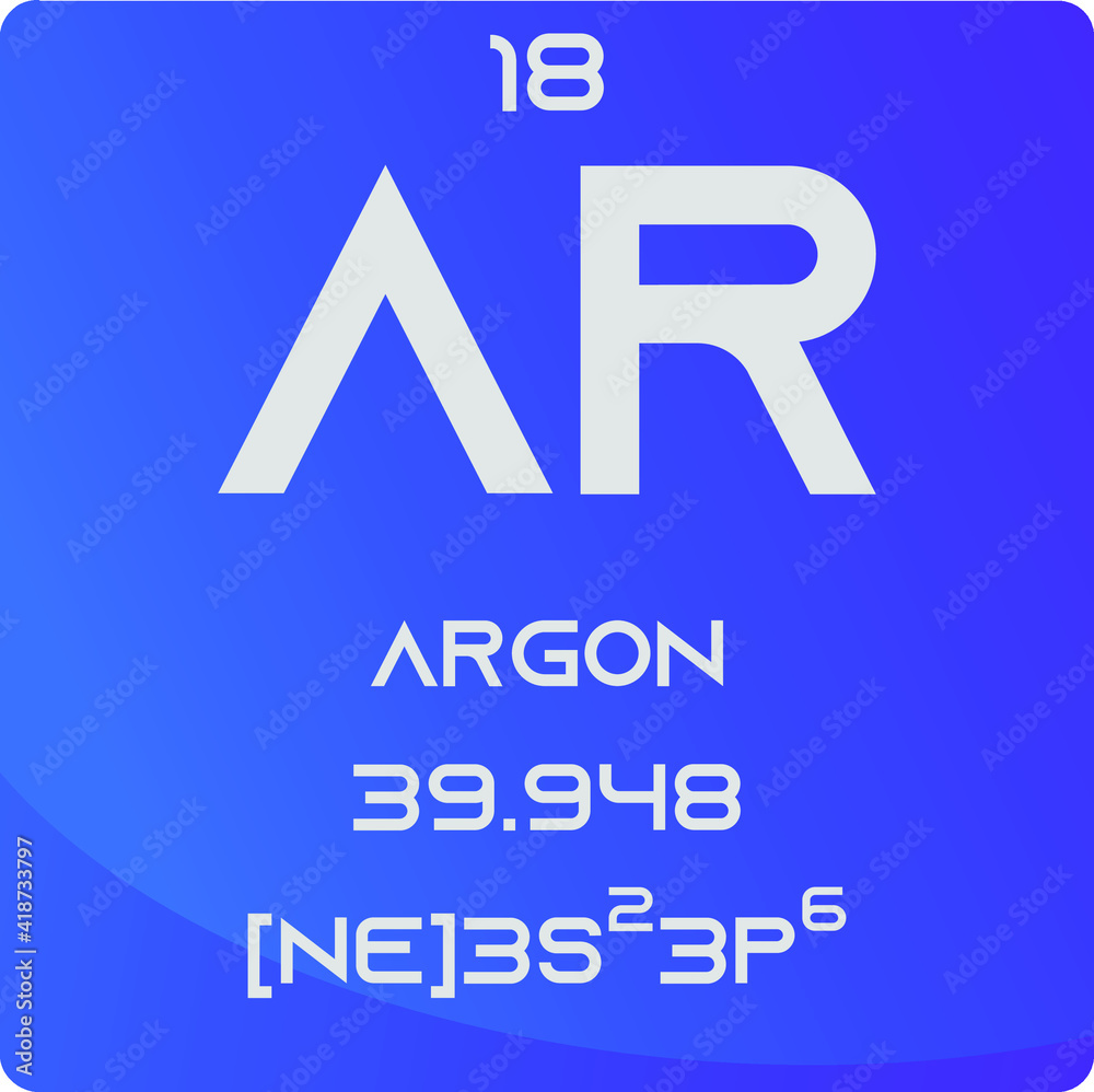 Argon Ar Noble gas Chemical Element vector illustration diagram, with ...