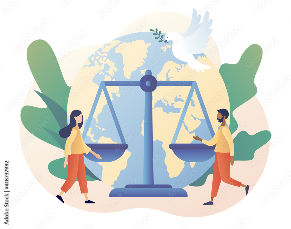 World Social justice day. Human rights concept. Tiny people for ...