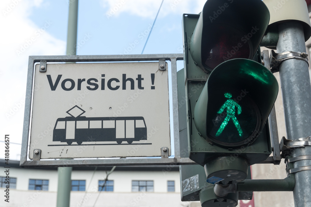 Frankfurt am Main, Germany - June 27, 2020: Green traffic signal for ...