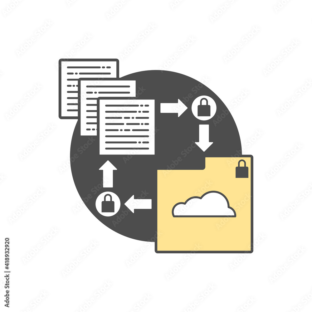 Infographics, cloud protected encrypted folder icon with visualization ...