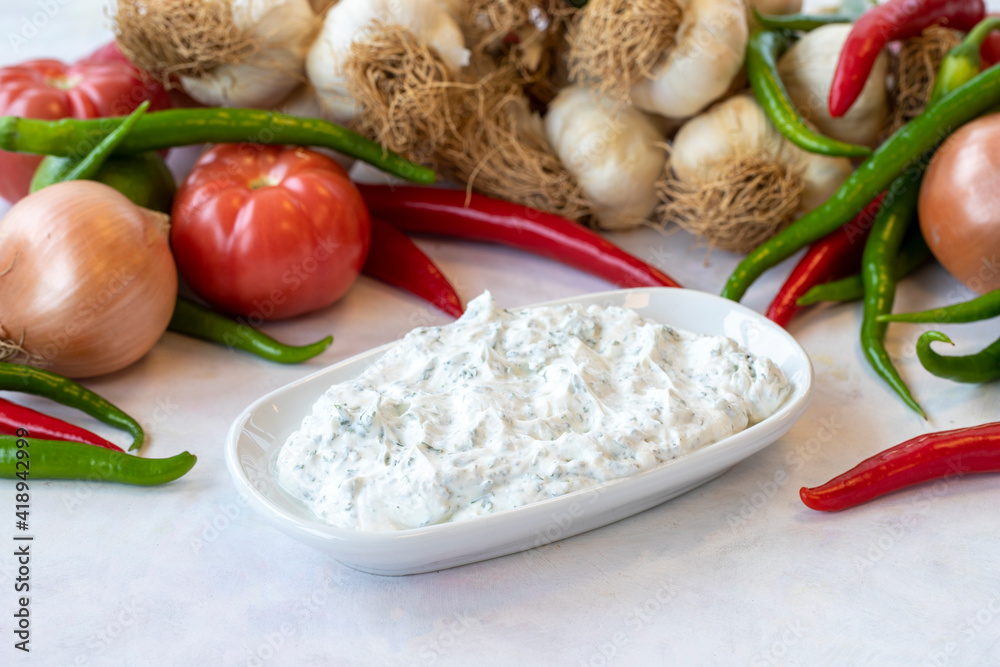 Stock-Foto „Haydari appetizer. Traditional Turkish and Arabic cuisine ...