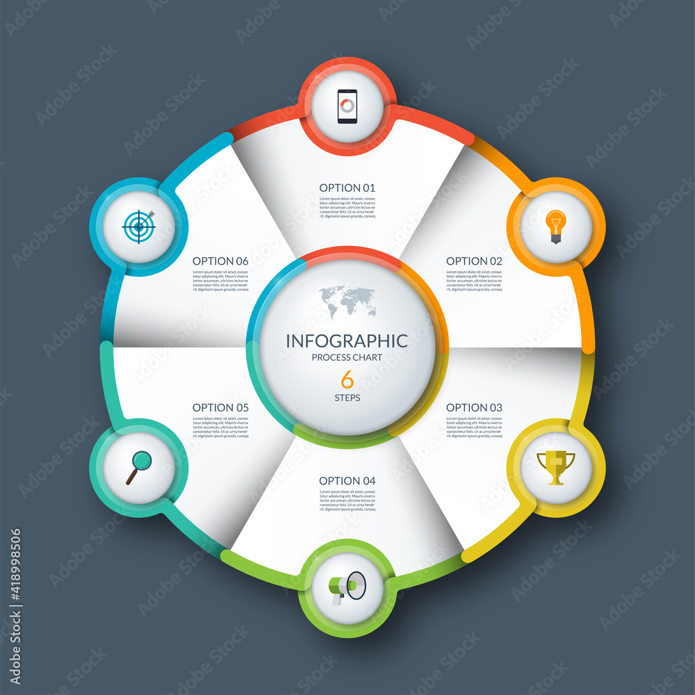 Infographic Circle Process Chart Cycle Diagram 6 Steps Vector