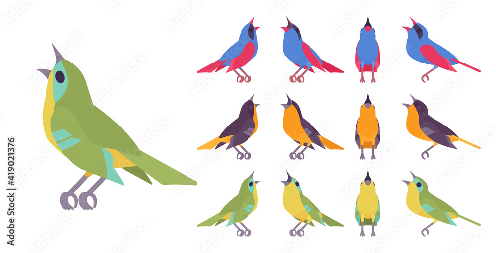 Songbird set, various singing little musical birds in beautiful colors ...